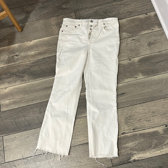 Zara | Jeans | Zara The Dress Flare White Raw Hem Button Fly Jeans ...
